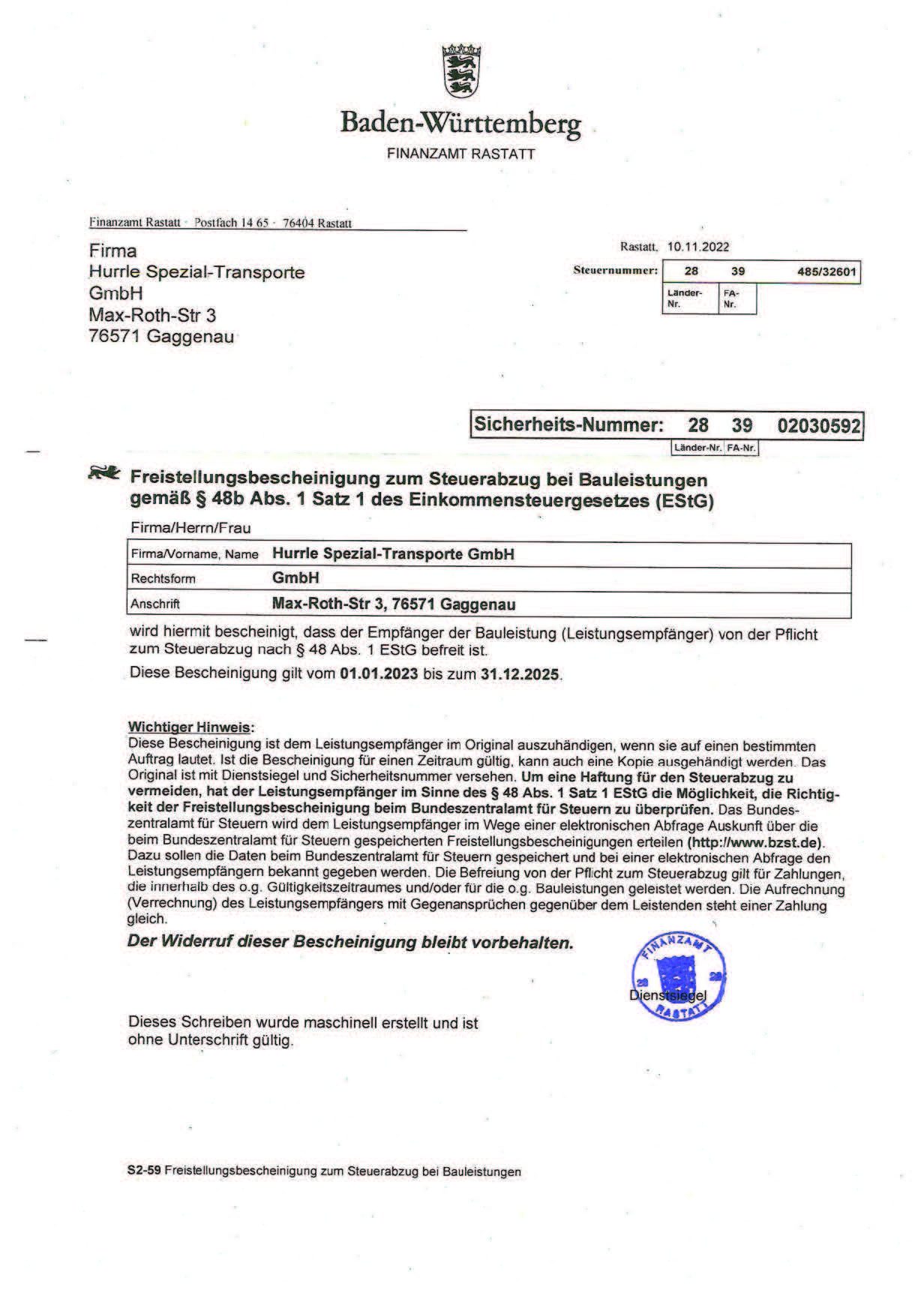 Zertifikate – Hurrle Spezial-Transporte GmbH