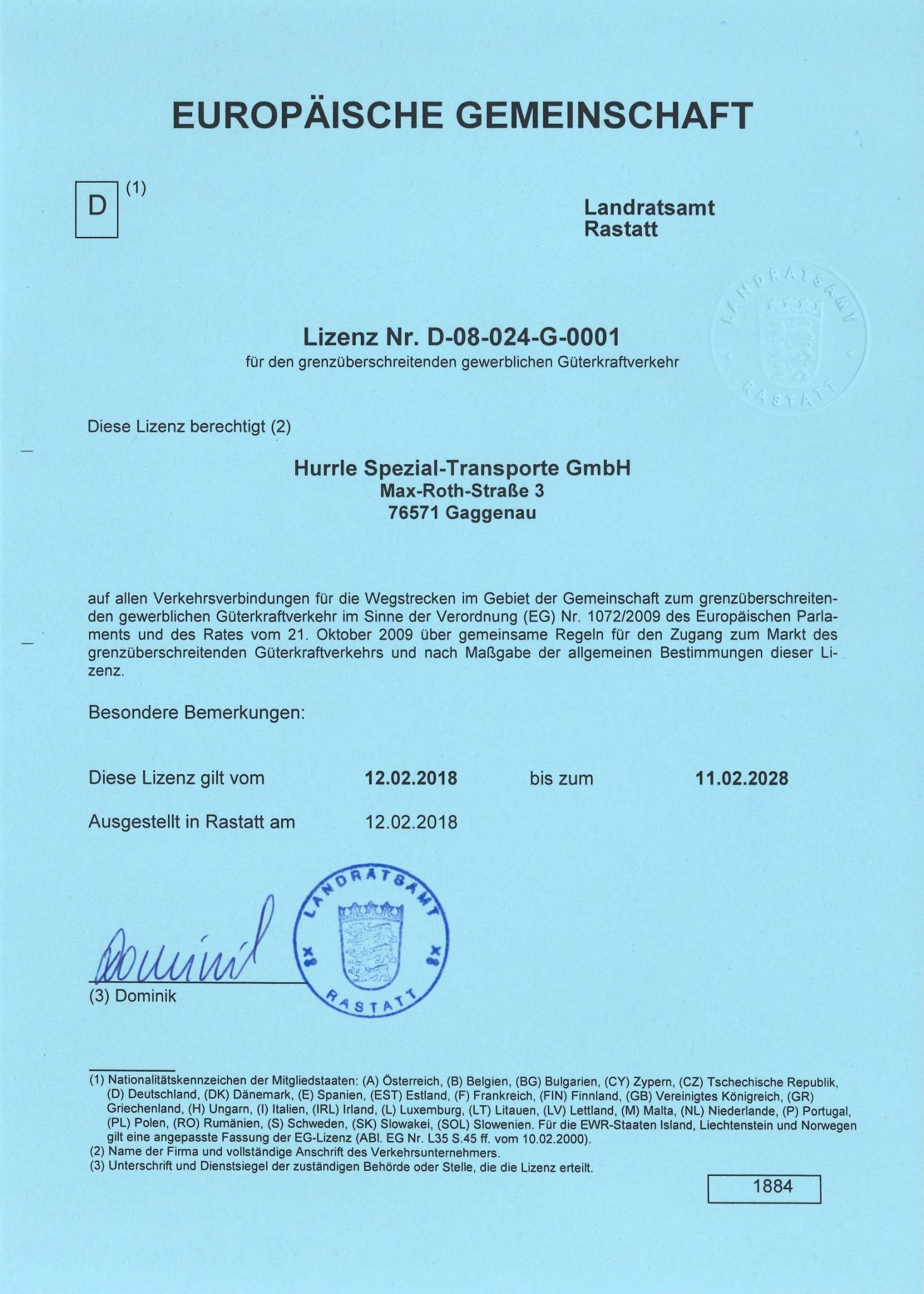 Zertifikate – Hurrle Spezial-Transporte GmbH